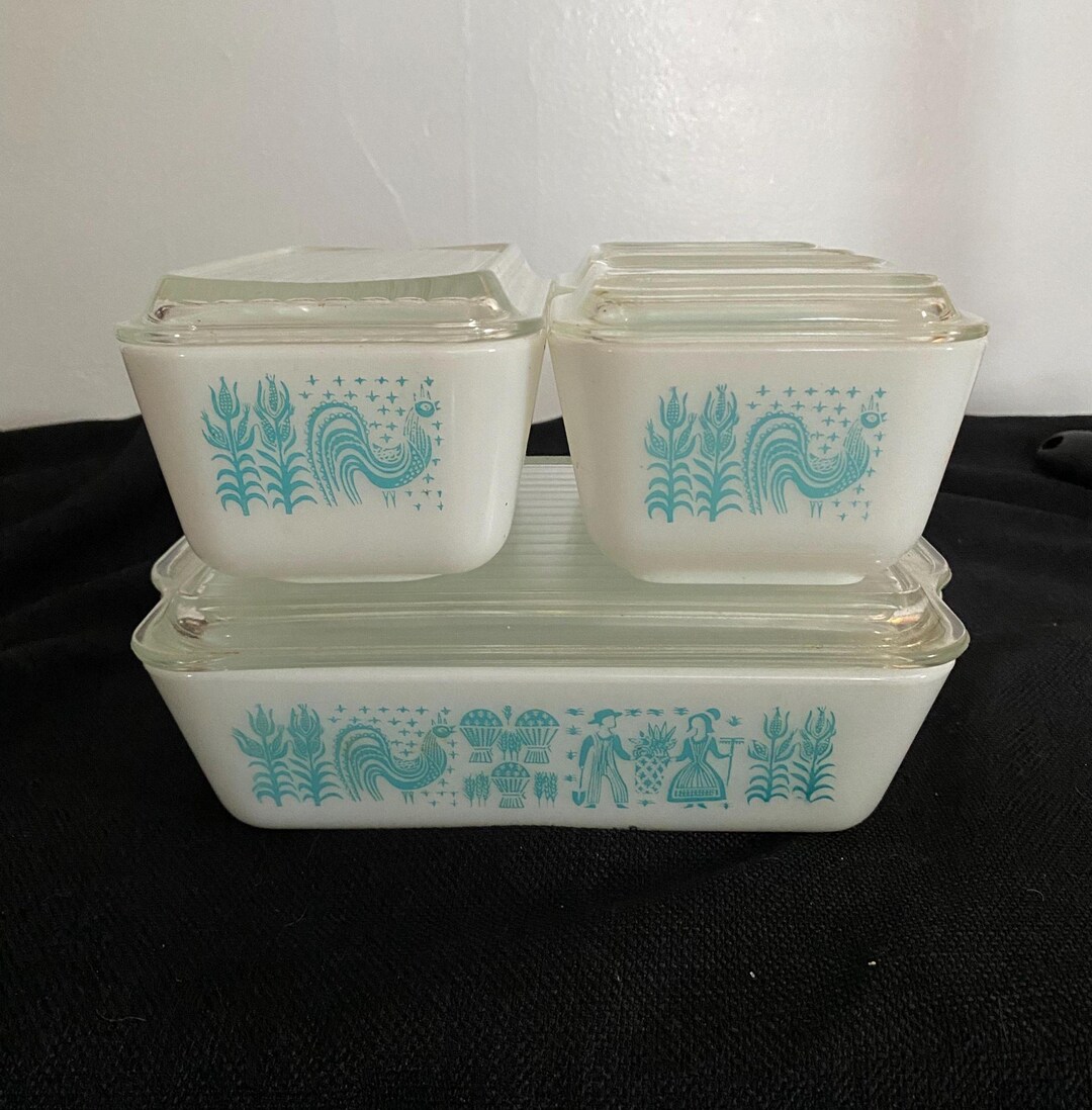 Vintage Pyrex Blue Amish Butterprint Refrigerator Dishes - Set of Four ...
