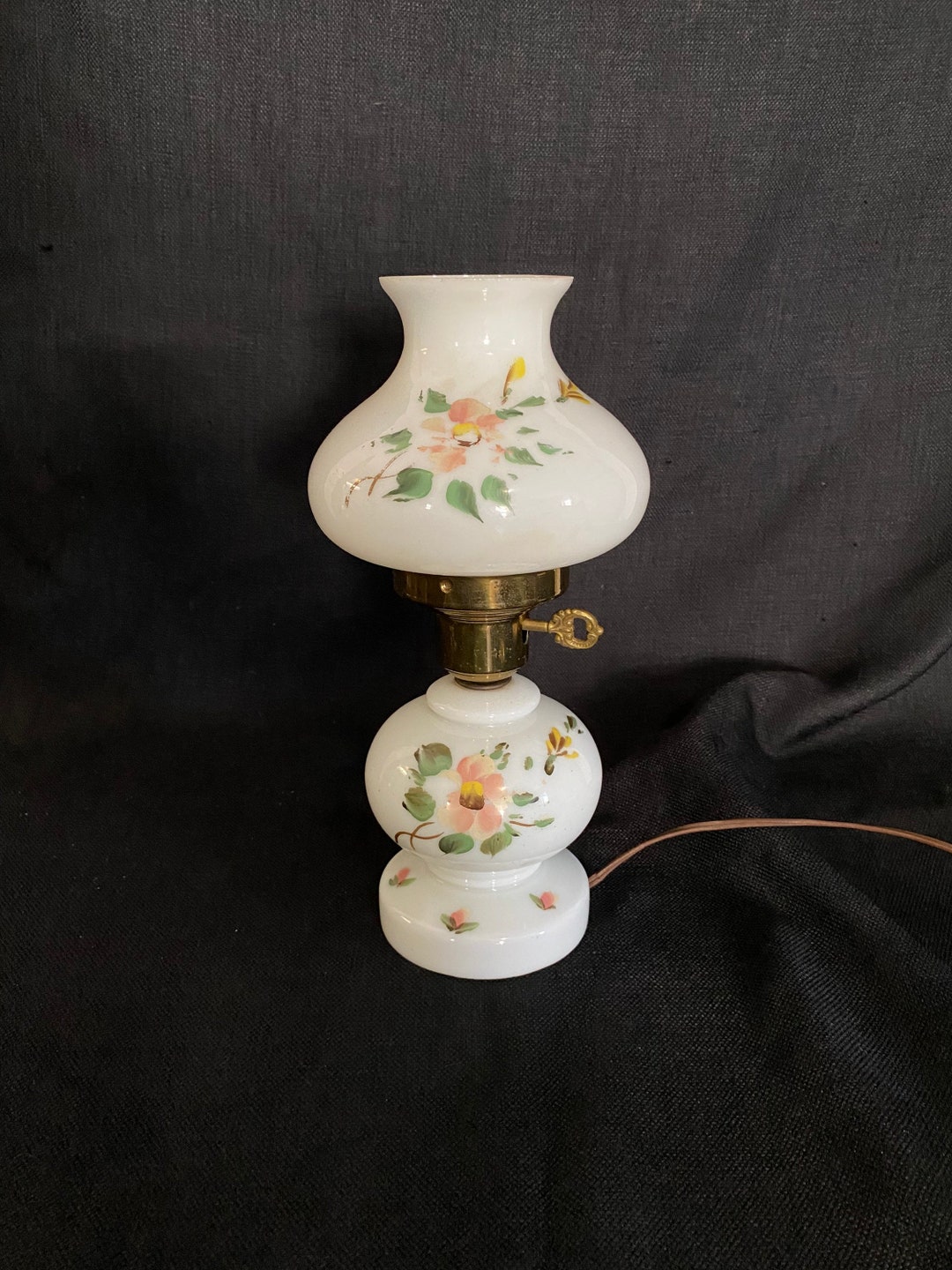 Antique Hand Painted Milk Glass Lamp - Parlor Style Floral Lamp - Top ...