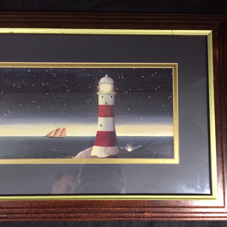 Vintage Lighthouse Art Print Matted and Framed Nautical - Etsy
