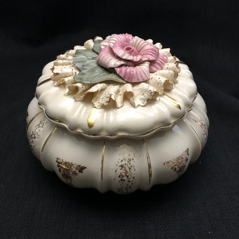 Vintage Chantilly Round China Trinket Bowl Pink Rose and - Etsy