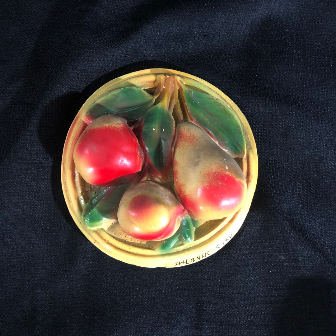 Vintage Chalkware Fruit Basket Wall Hanging - 8 " Atlantic City ...