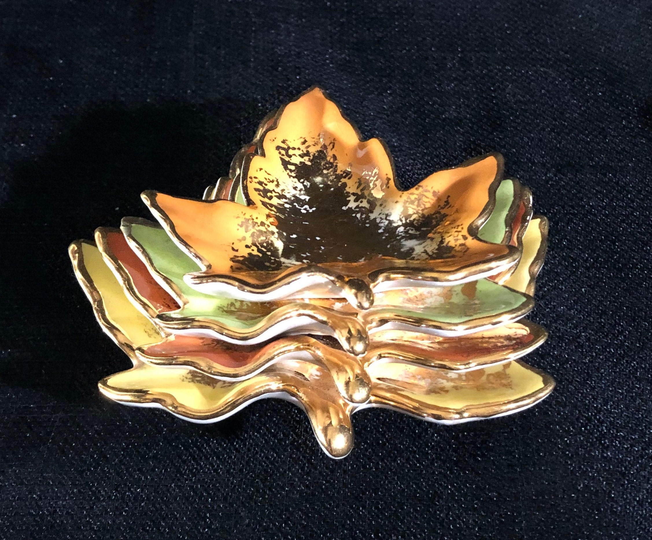 FOUR Vintage Ceramic Maple Leaves Multi-colored Stackable - Etsy