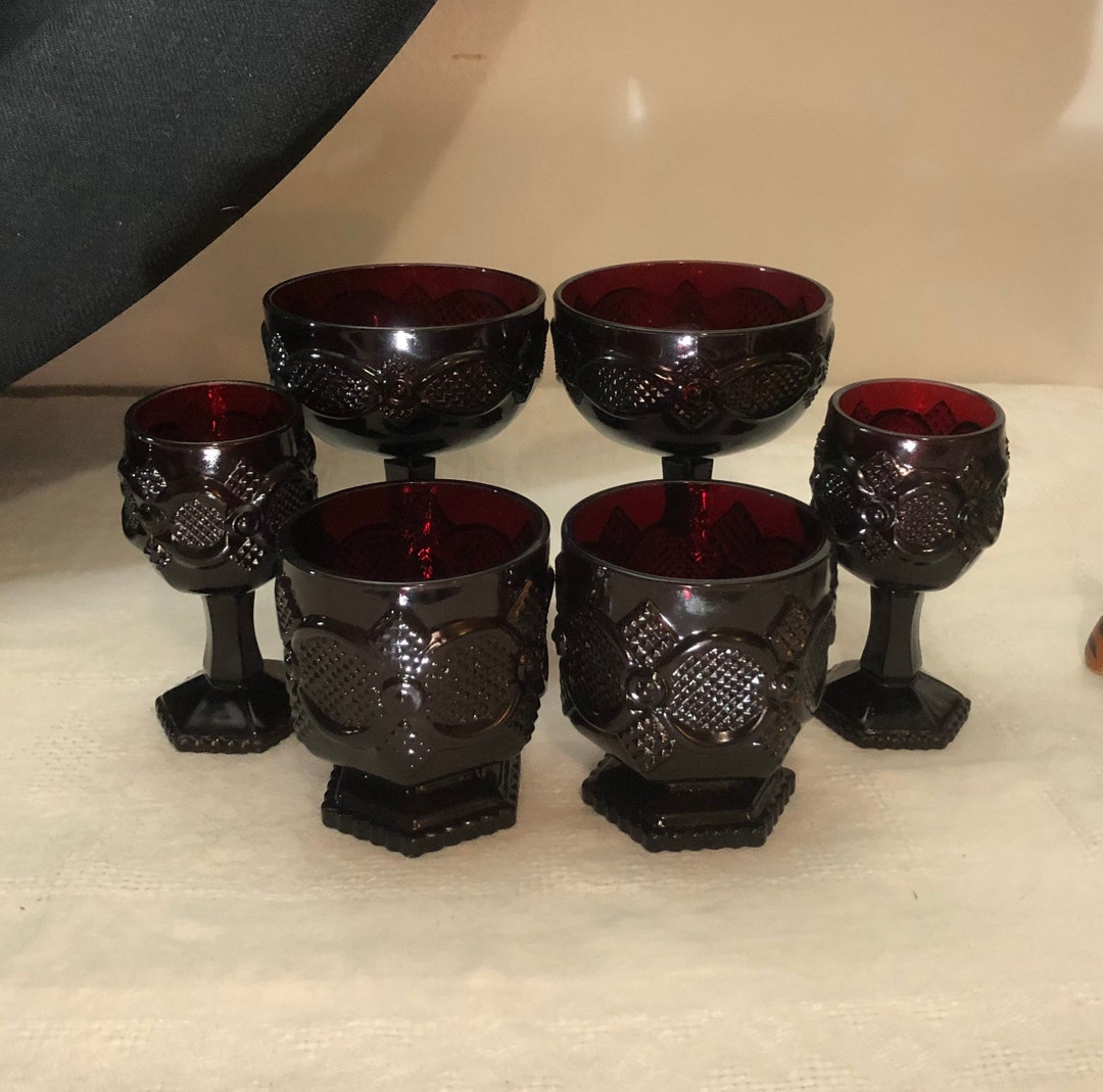 Vintage Avon Ruby Red Glasses - Three Pair Ruby Red Champagne Glasses ...