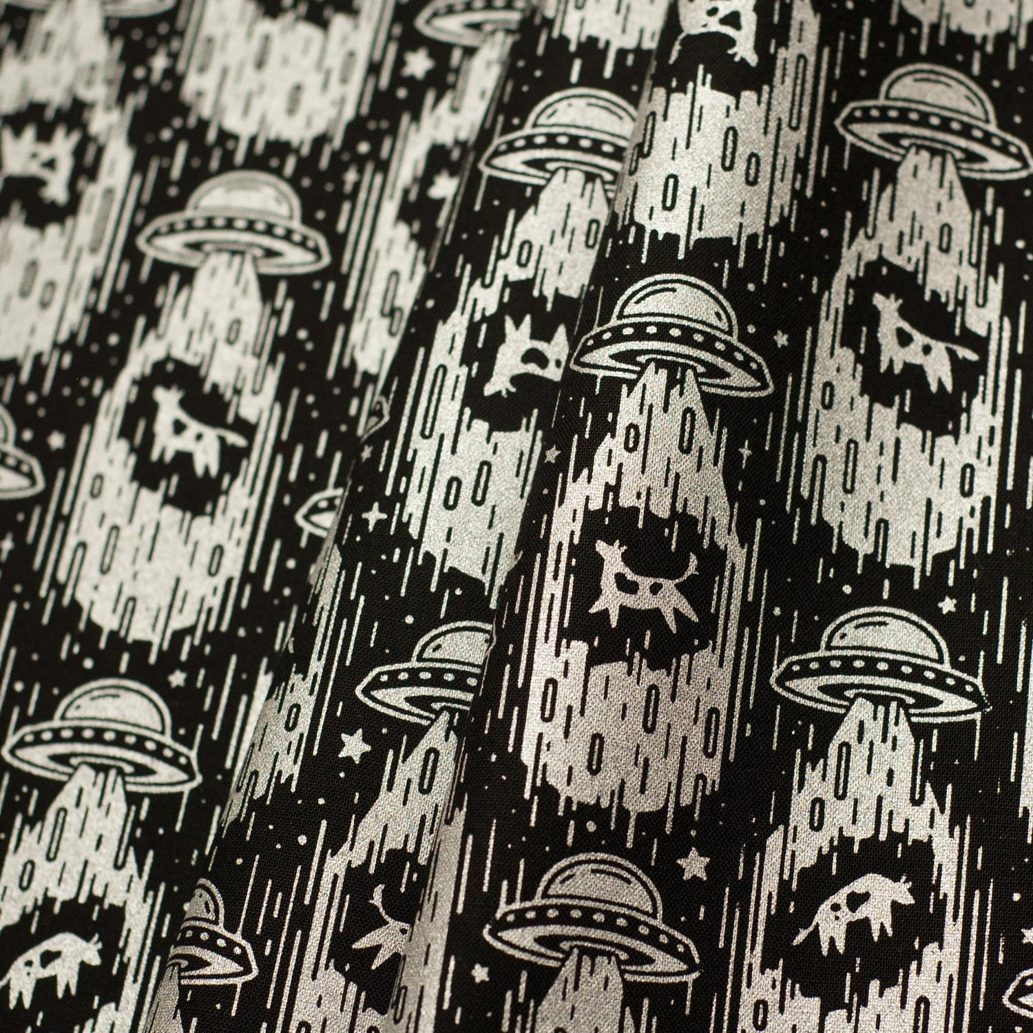 Alien UFO Space Ship Cotton Fabric Print Hand Screen Printed | Etsy