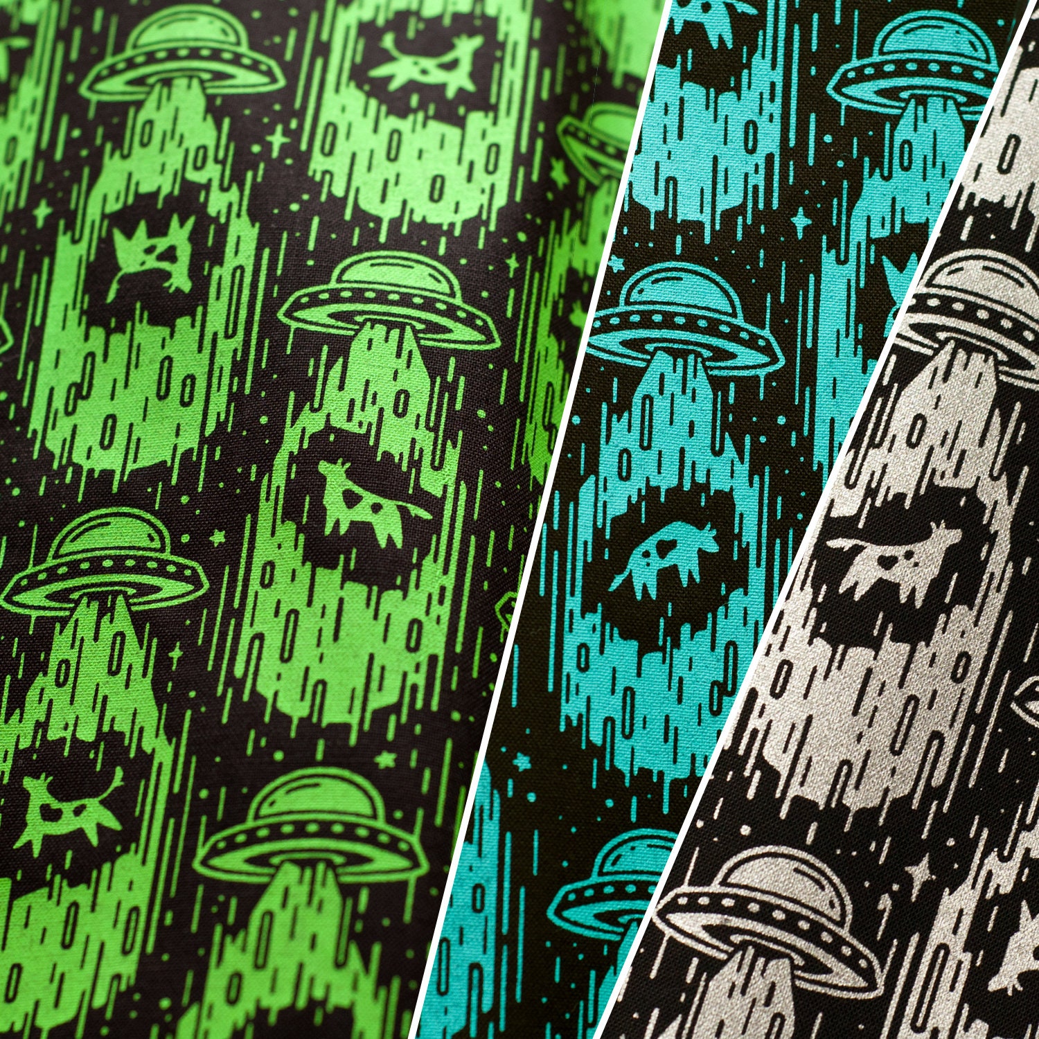 Alien UFO Space Ship Cotton Fabric Print Hand Screen Printed | Etsy