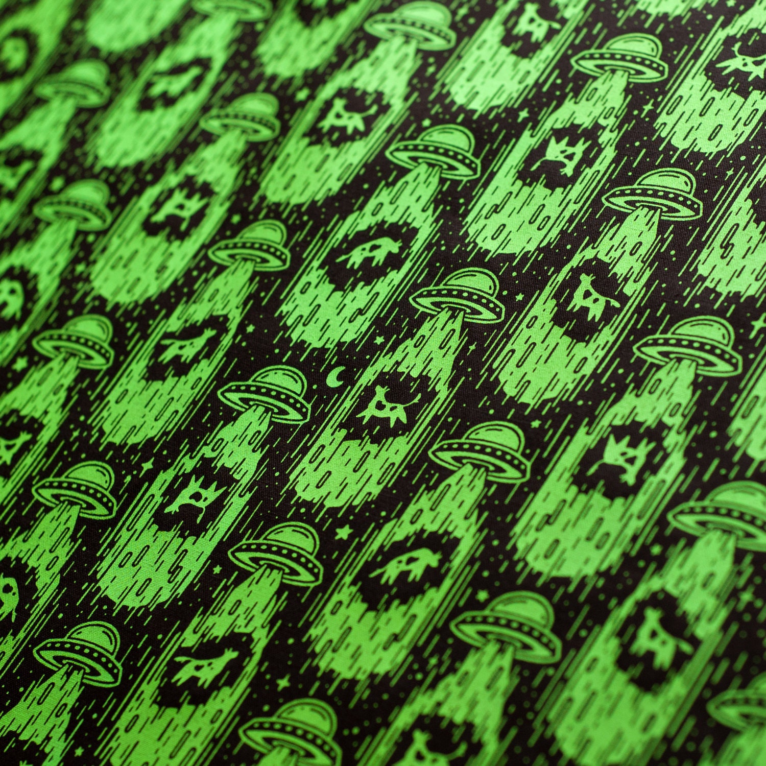 Alien UFO Space Ship Cotton Fabric Print Hand Screen Printed | Etsy