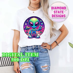 Alien Peace Out Peace Sign Stay Weird Groovy PNG, Sublimation, Funny ...