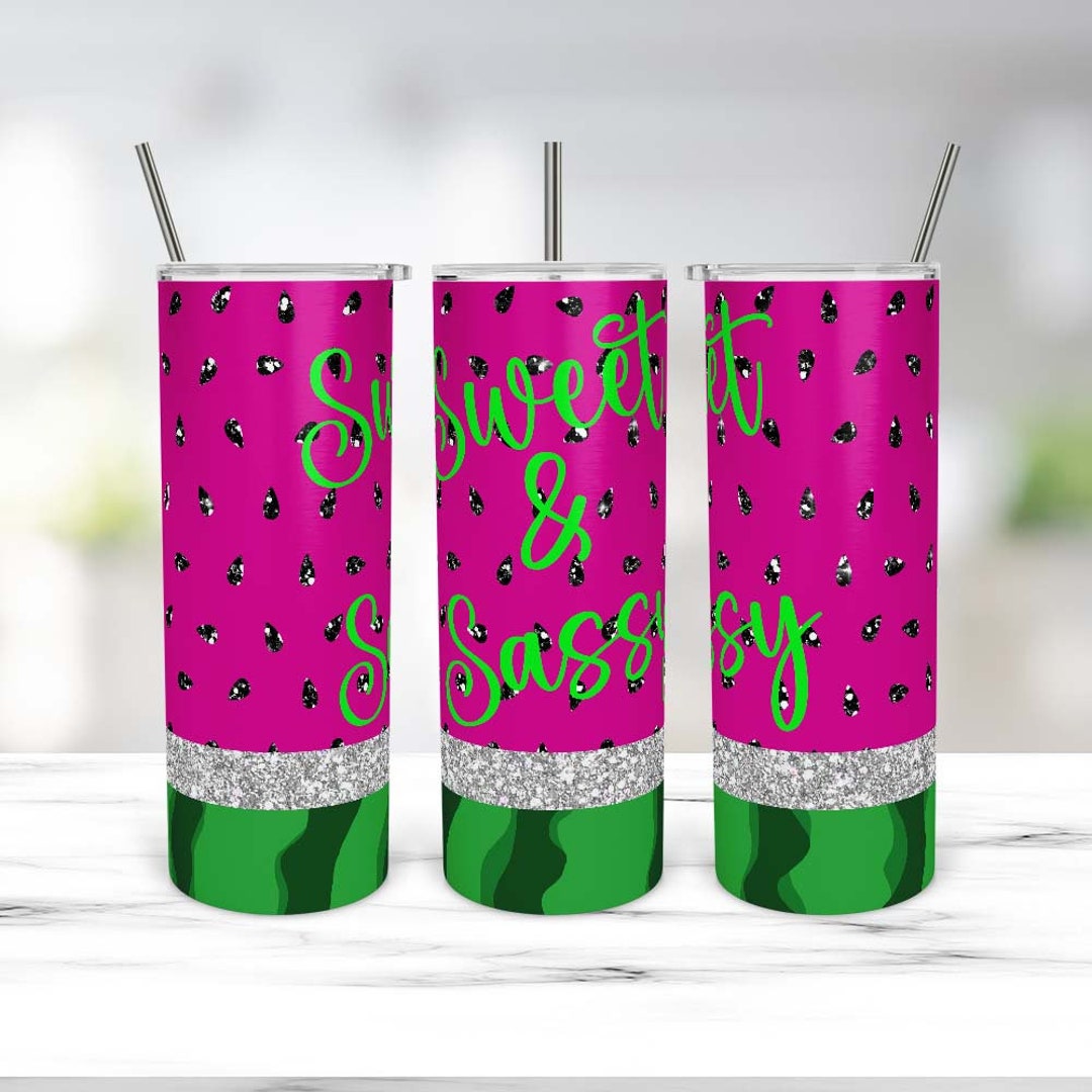 20 Oz Skinny Tumbler Template Png Sweet And Sassy Watermelon Glitter
