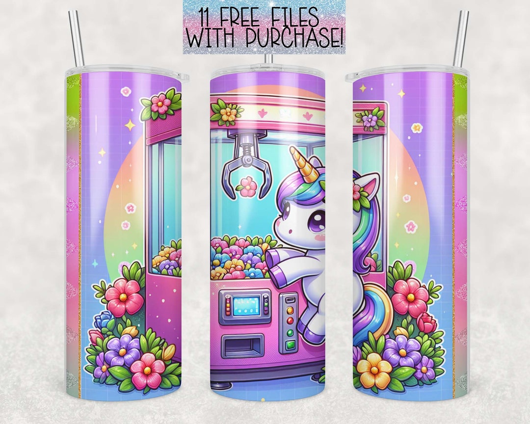 20 Oz Skinny Tumbler Unicorn Floral Claw Vending Machine PNG ...