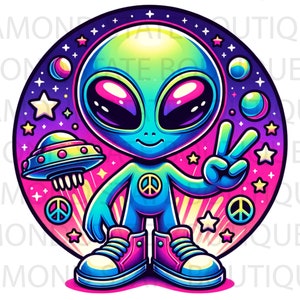 Alien Peace Out Peace Sign Stay Weird Groovy PNG, Sublimation, Funny ...