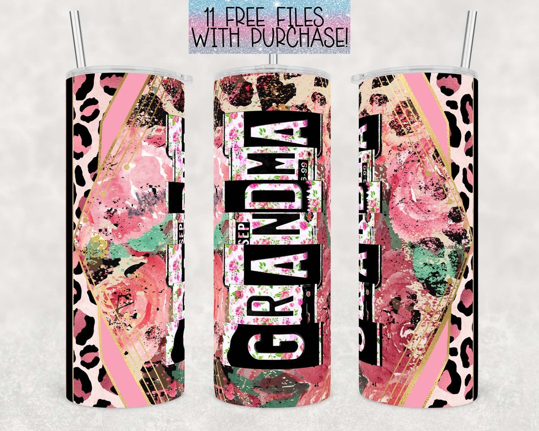 Grandma Floral Leopard Roses License Plate Letters 20 Oz Skinny Tumbler ...