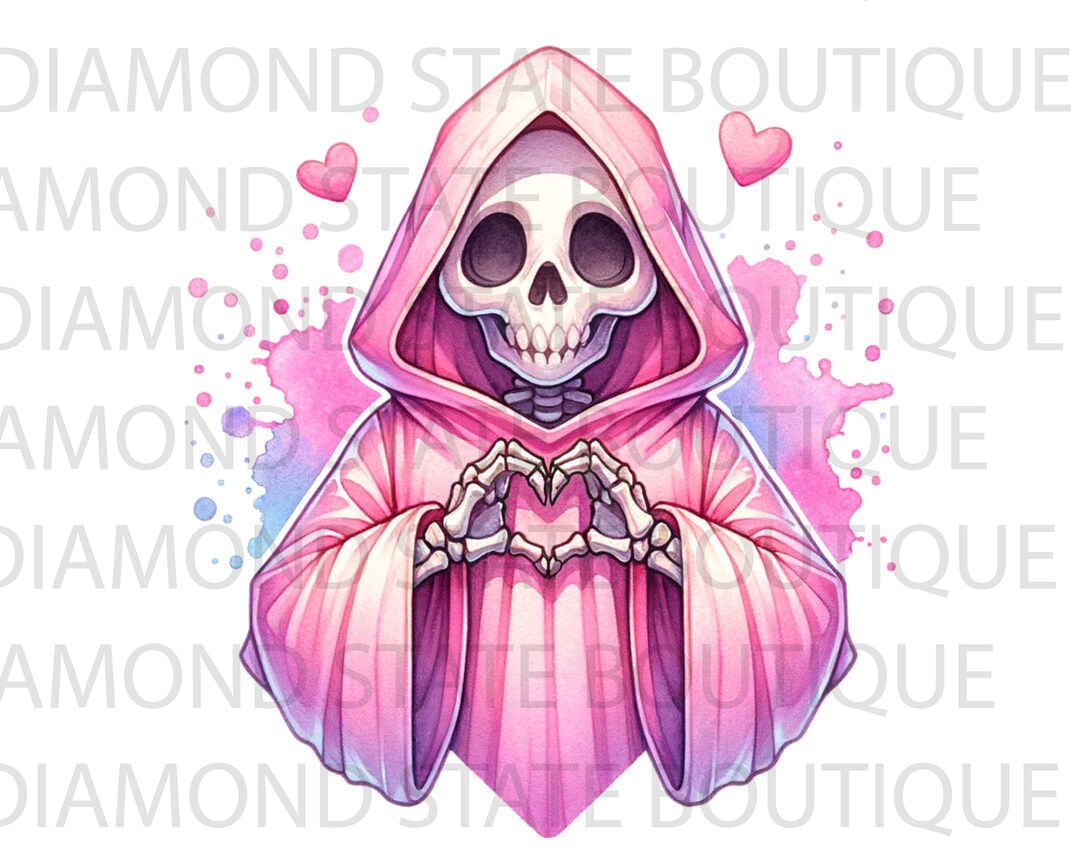 Pink Reaper With Heart Hands, Watercolor, PNG, Sublimation, Funny ...