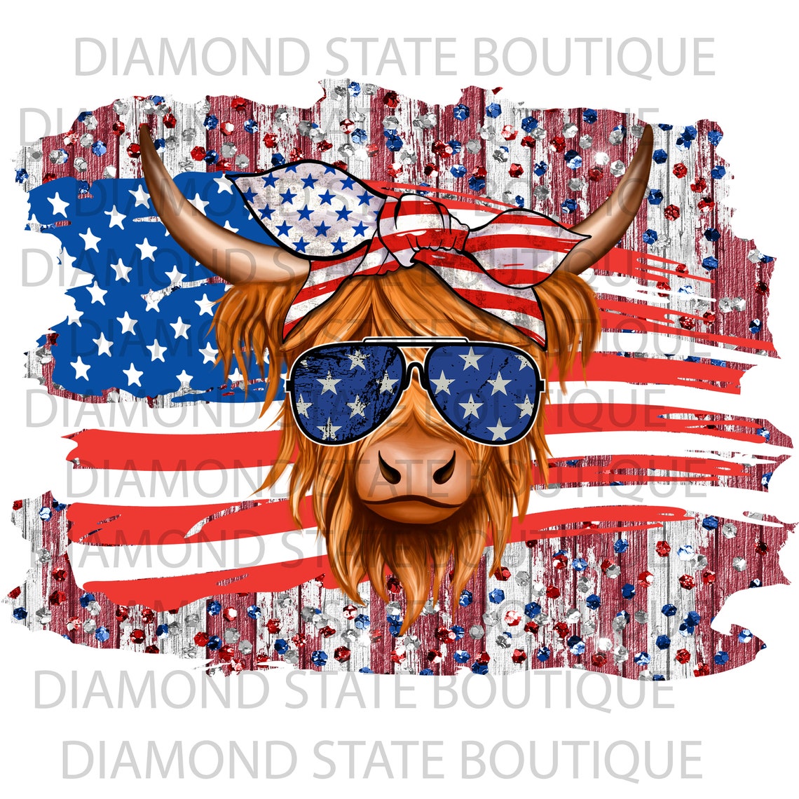 Patriotic Cow Flag Glitter Grunge PNG Digital Download - Etsy