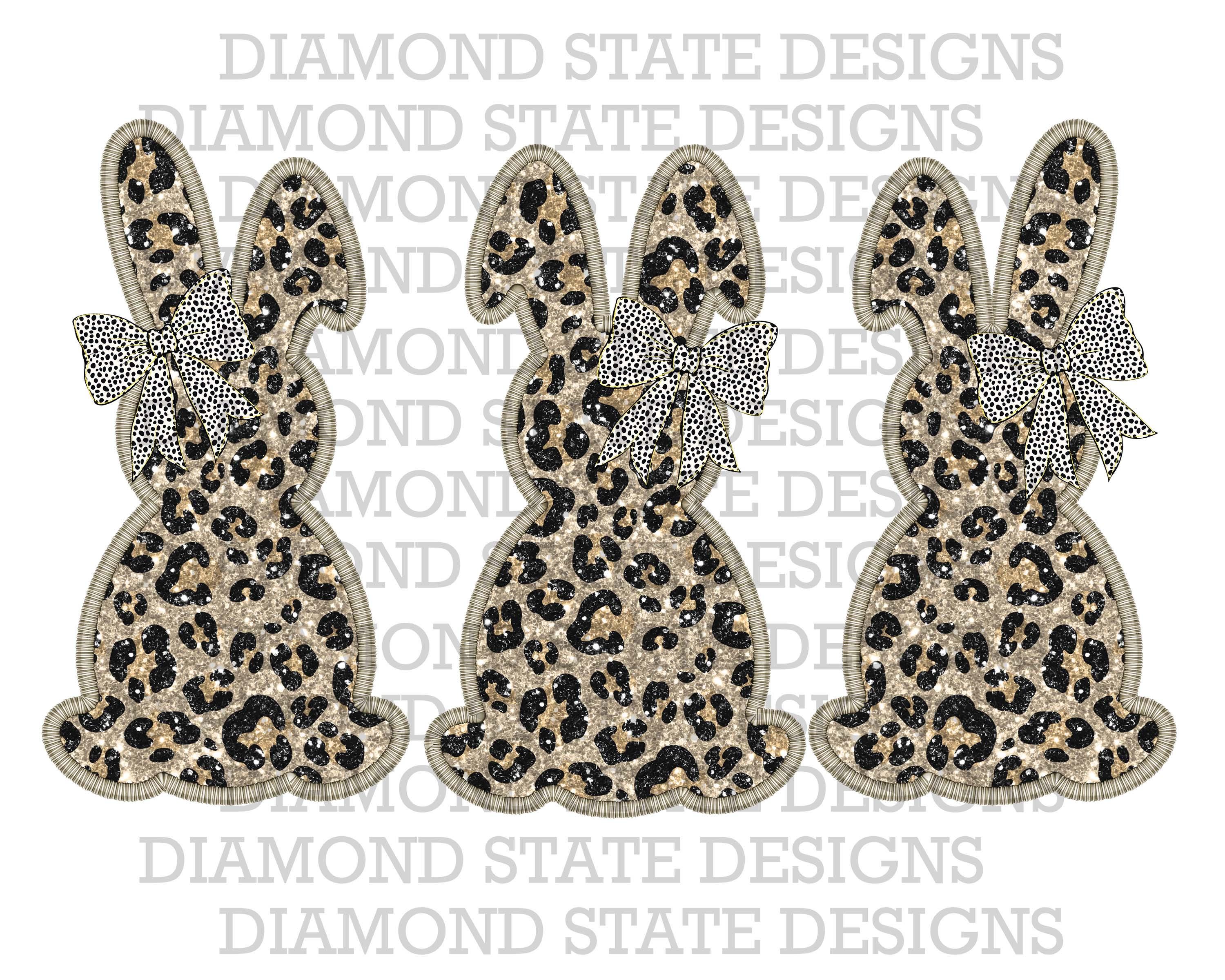 Easter Leopard Print Glitter Bunny Outlines With Faux Embroidery ...