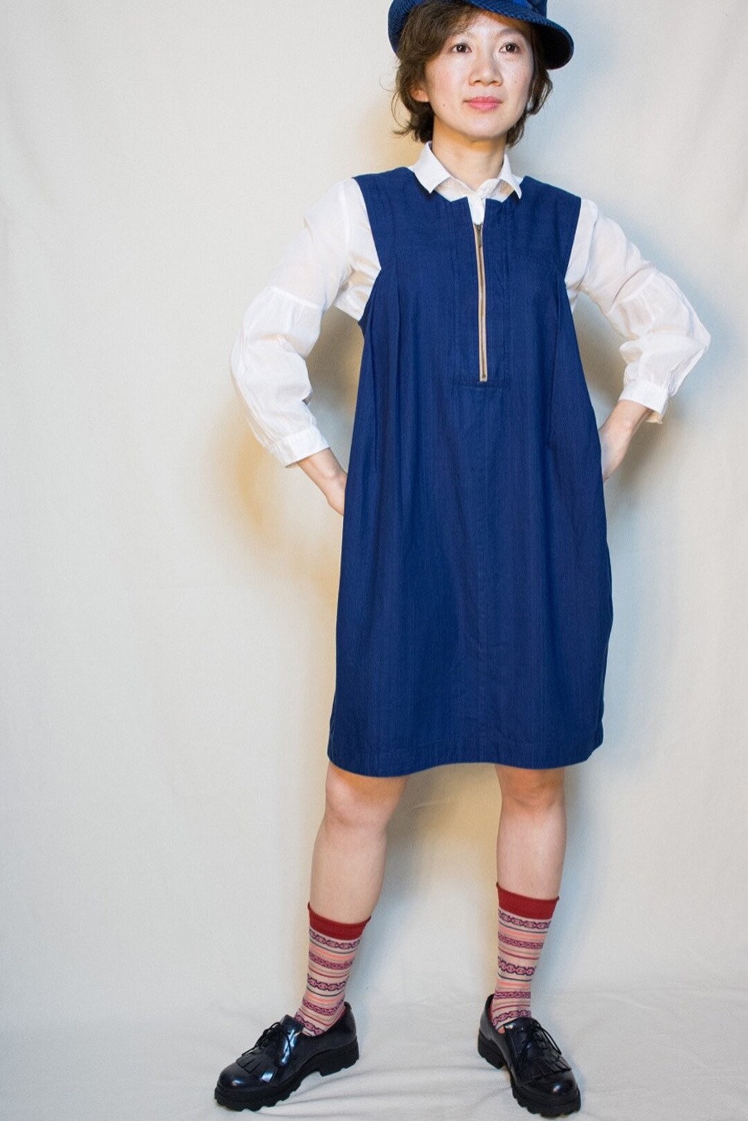 Indigo Zip Front Sleeveless Dress, Chic Look, Casual Dress, Sundress ...