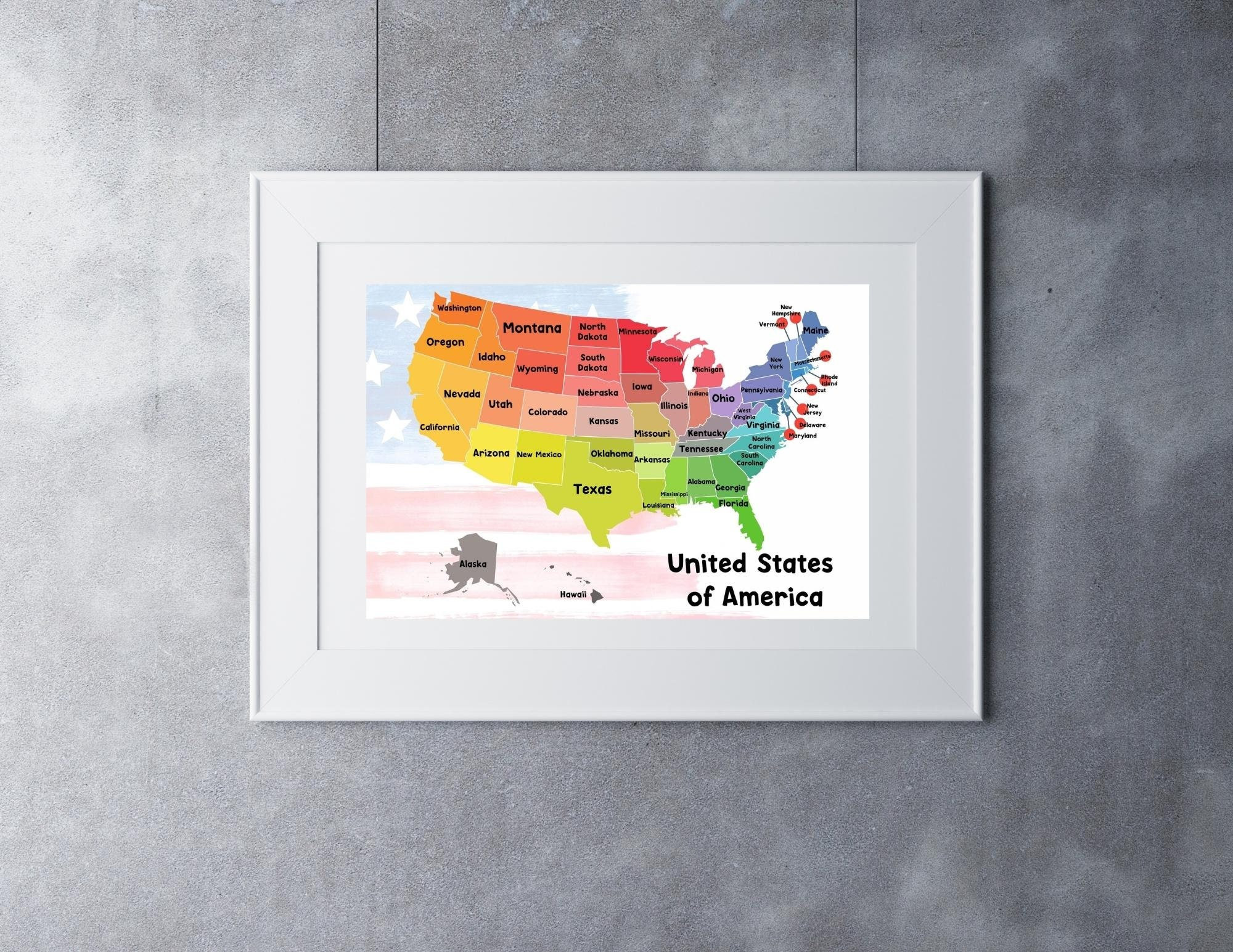 United States Map, Digital, Classroom Decor, 50 States Map, USA Map ...