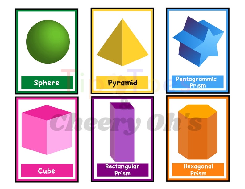 3D Shapes Flashcards Shape Flashcards Homeschool 3D Shapes | Etsy