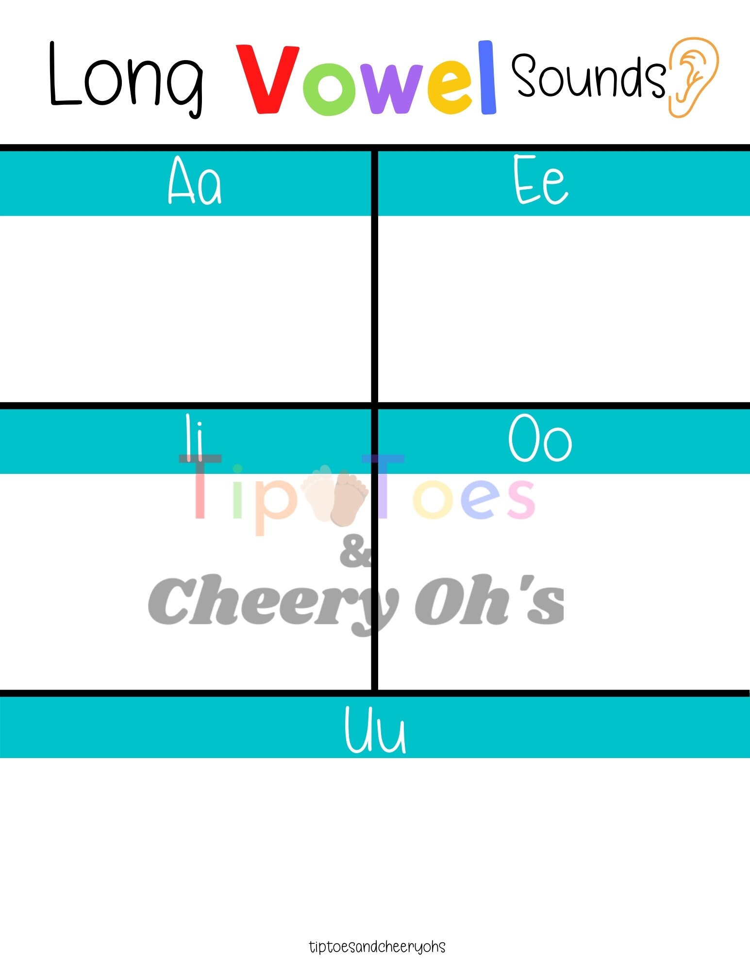 Long Vowel Sounds Game, Educational, Vowel Chart, Matching Game, Kids ...