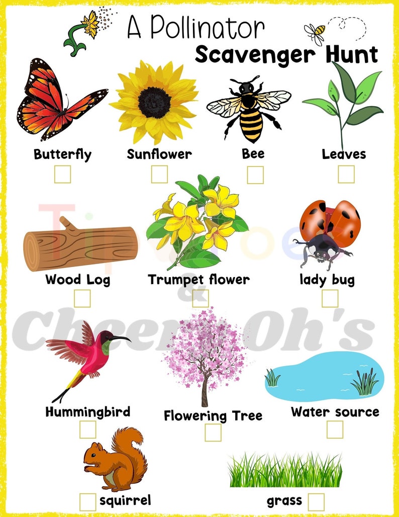 Spring Scavenger Hunt, Pollinator Scavenger Hunt, Scavenger Hunt ...