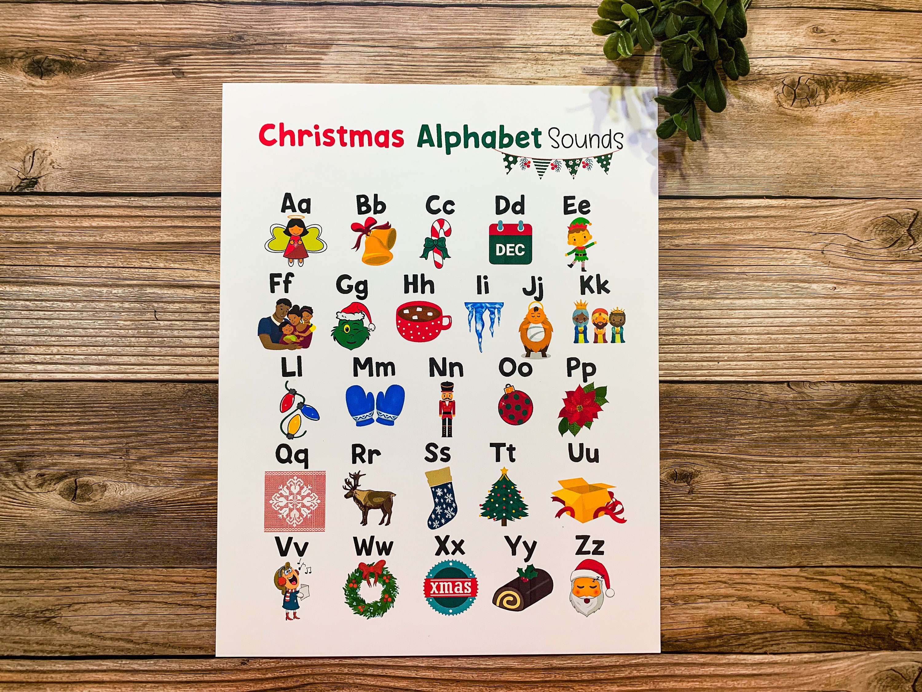 Christmas Alphabet Chart, Letter Sounds, Christmas Learning Poster ...