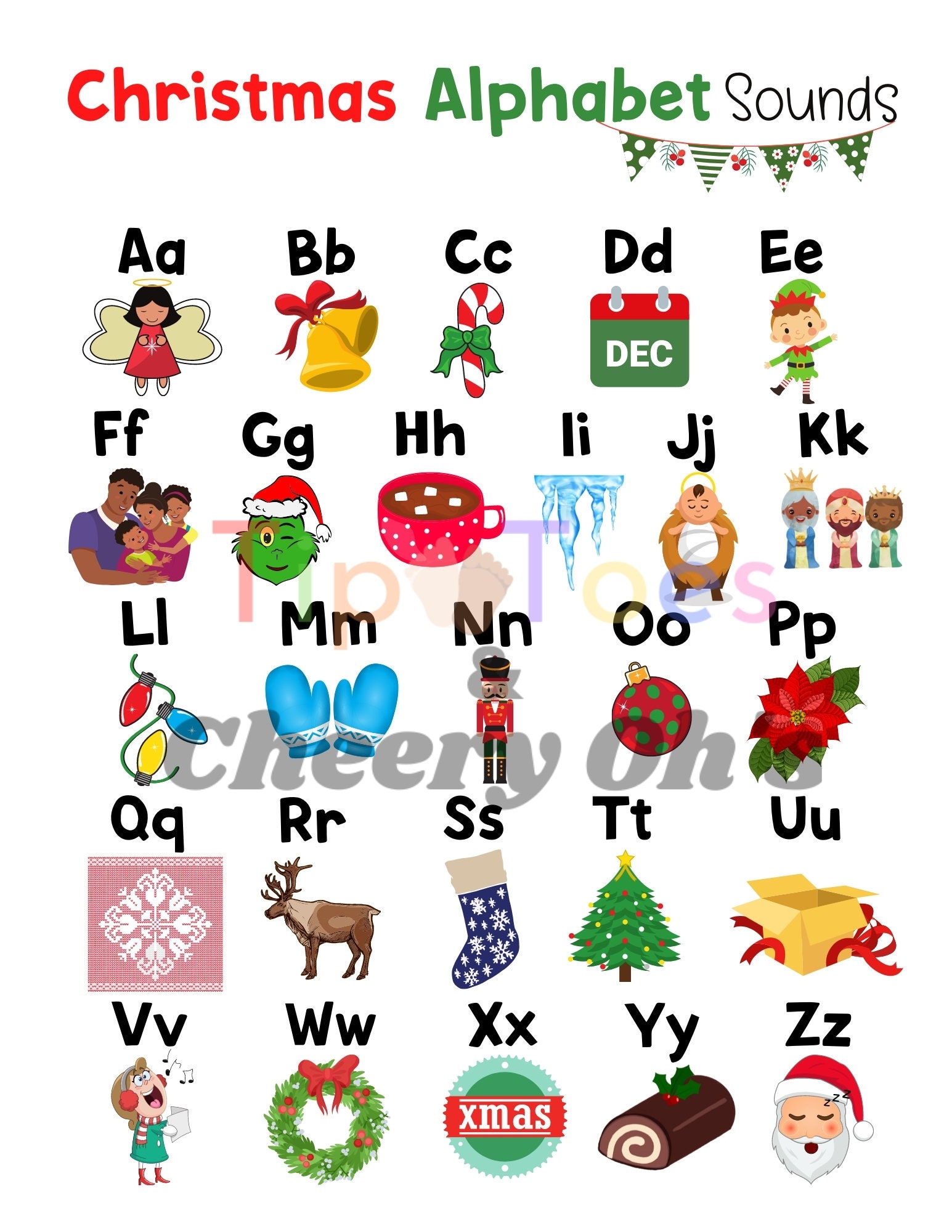 Christmas Alphabet Chart, Letter Sounds, Christmas Learning Poster ...