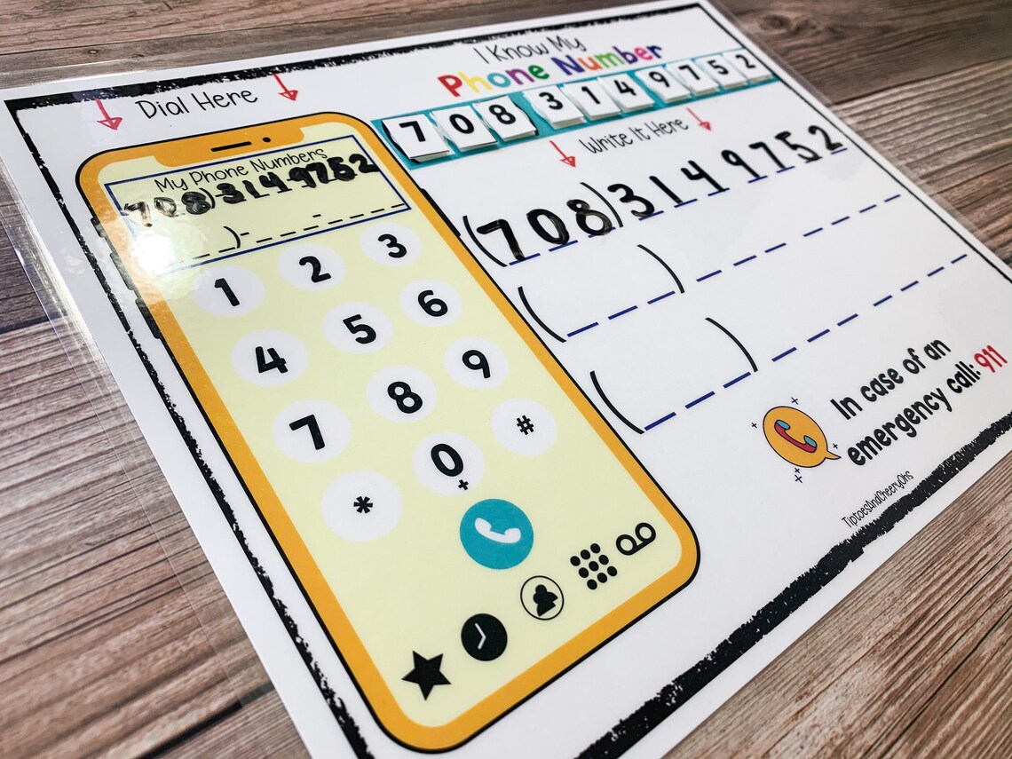 Learn My Phone Number Worksheet Phone Number Practice Phone - Etsy