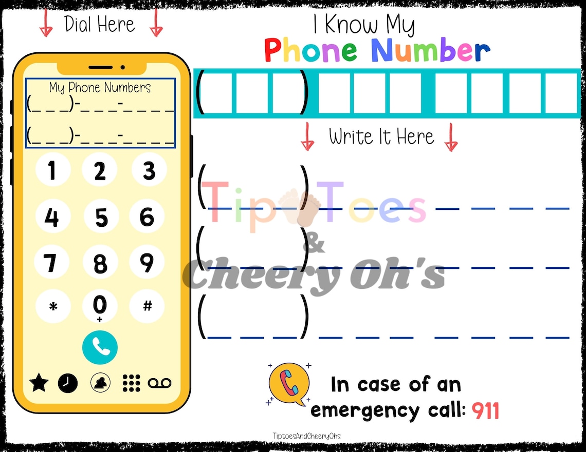 Learn My Phone Number Worksheet, Phone Number Practice, Phone Number ...