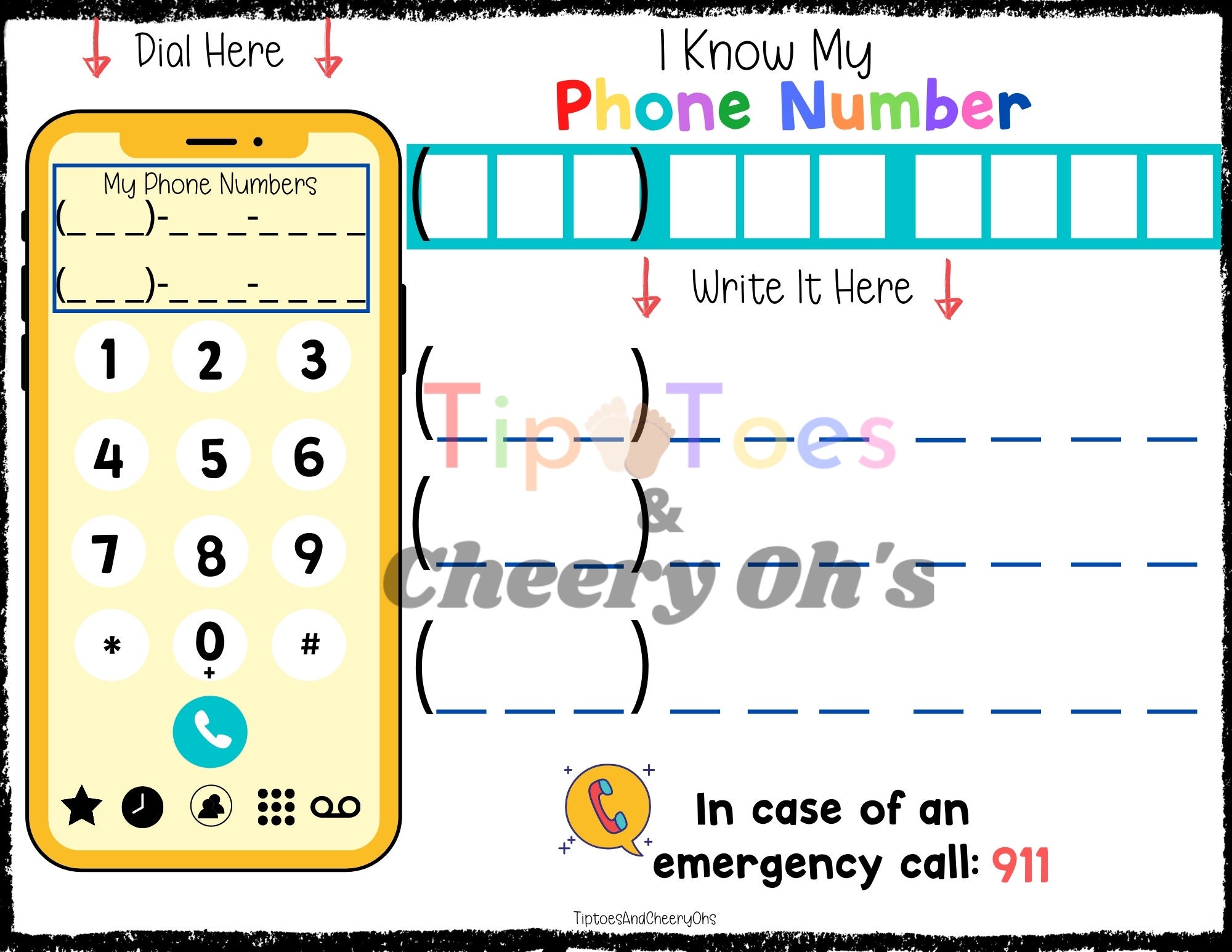 Learn My Phone Number Worksheet Phone Number Practice Phone | Etsy