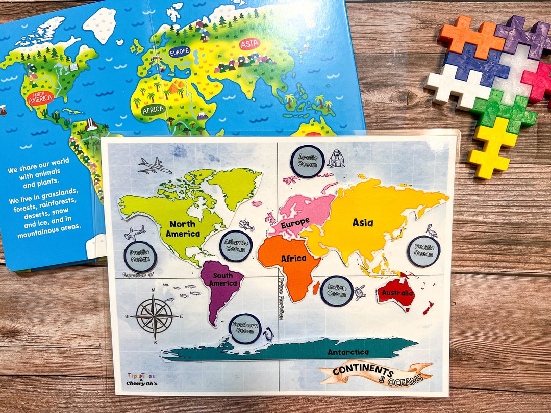 Continents Map, Oceans, World Map Puzzle, Geography for Kids ...
