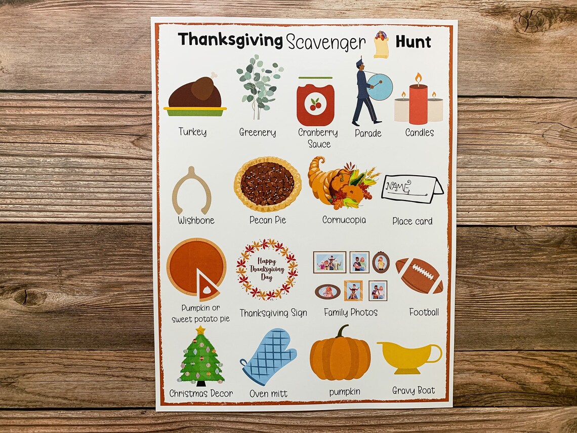 Kids Fall Activity Thanksgiving Scavenger Hunt Seek and Find - Etsy