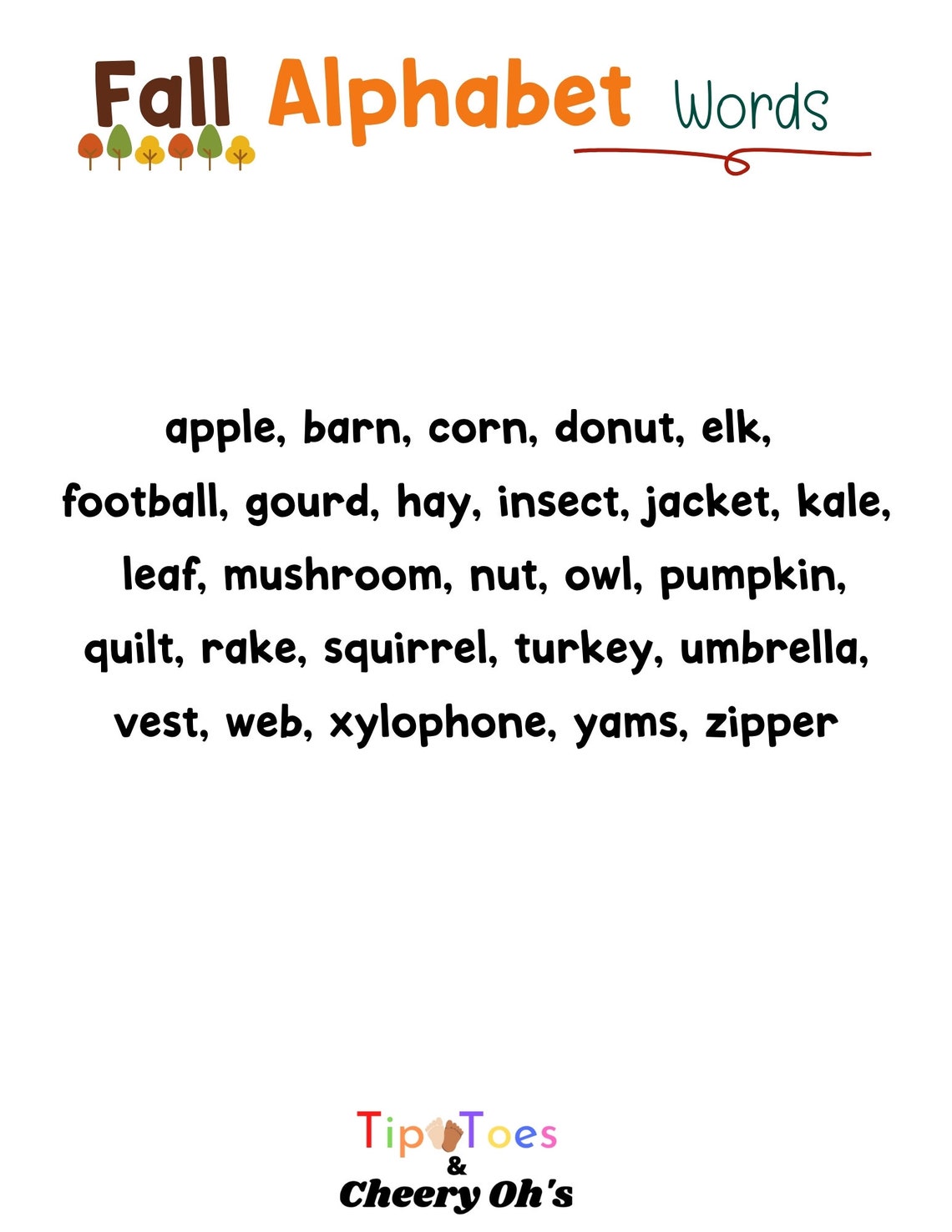 Fall Alphabet Chart Letter Sounds Fall Learning Poster | Etsy