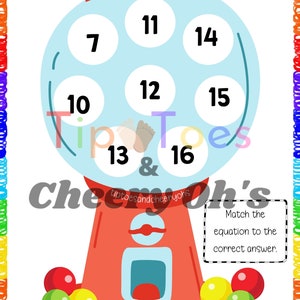 Addition, Math Worksheets, Gumball Math Game for Kids, Counting 1-20 ...
