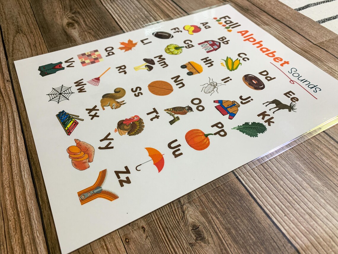 Fall Alphabet Chart, Letter Sounds, Fall Learning Poster, Alphabet ...