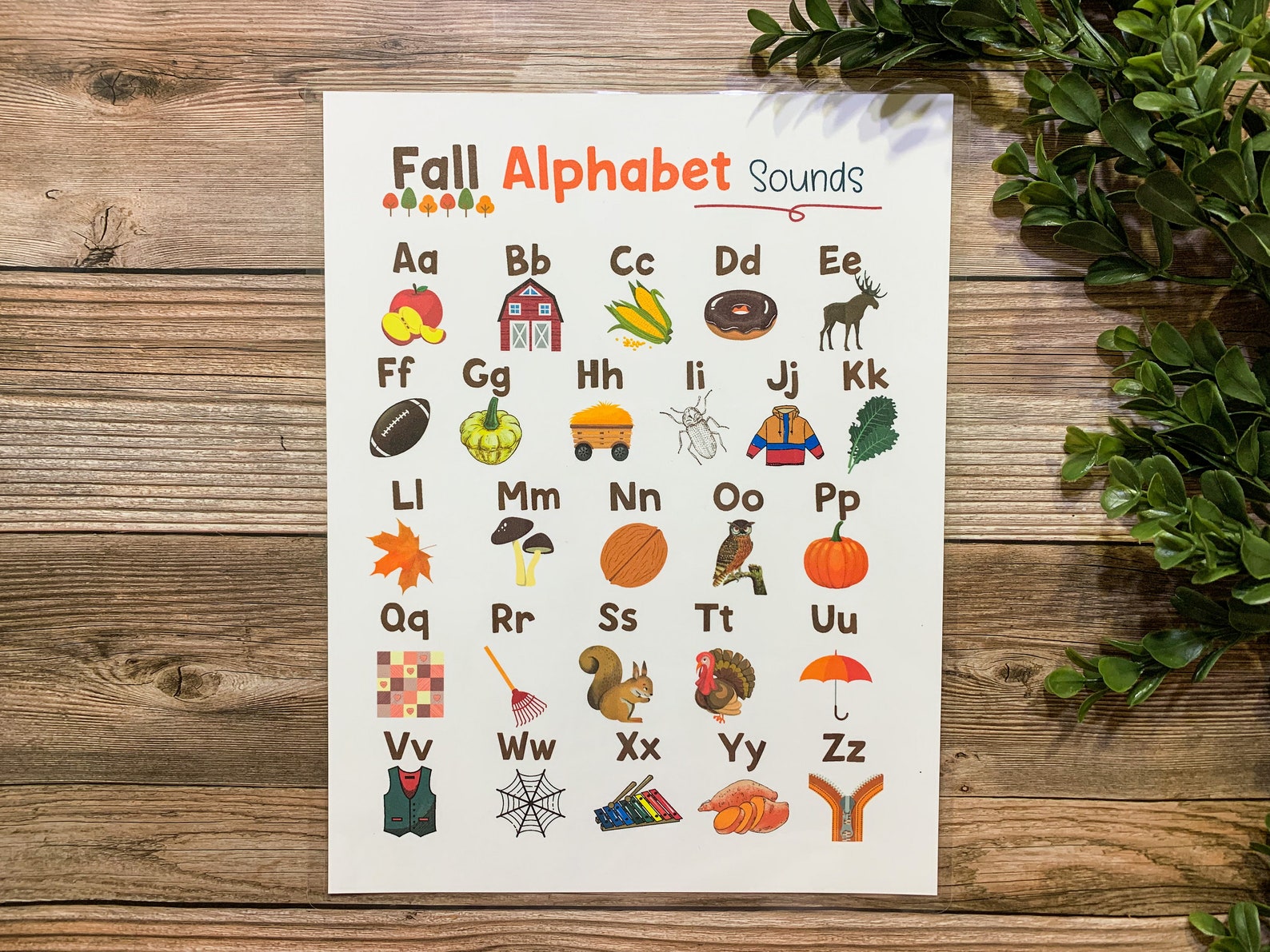 Fall Alphabet Chart, Letter Sounds, Fall Learning Poster, Alphabet ...