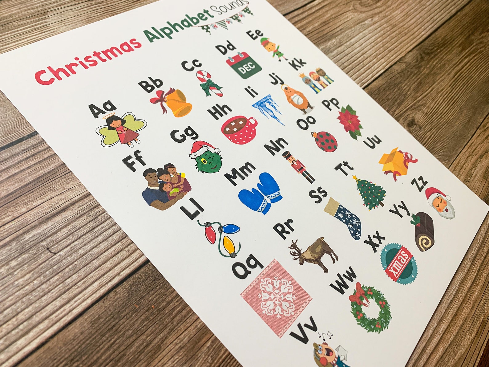 Christmas Alphabet Chart, Letter Sounds, Christmas Learning Poster ...