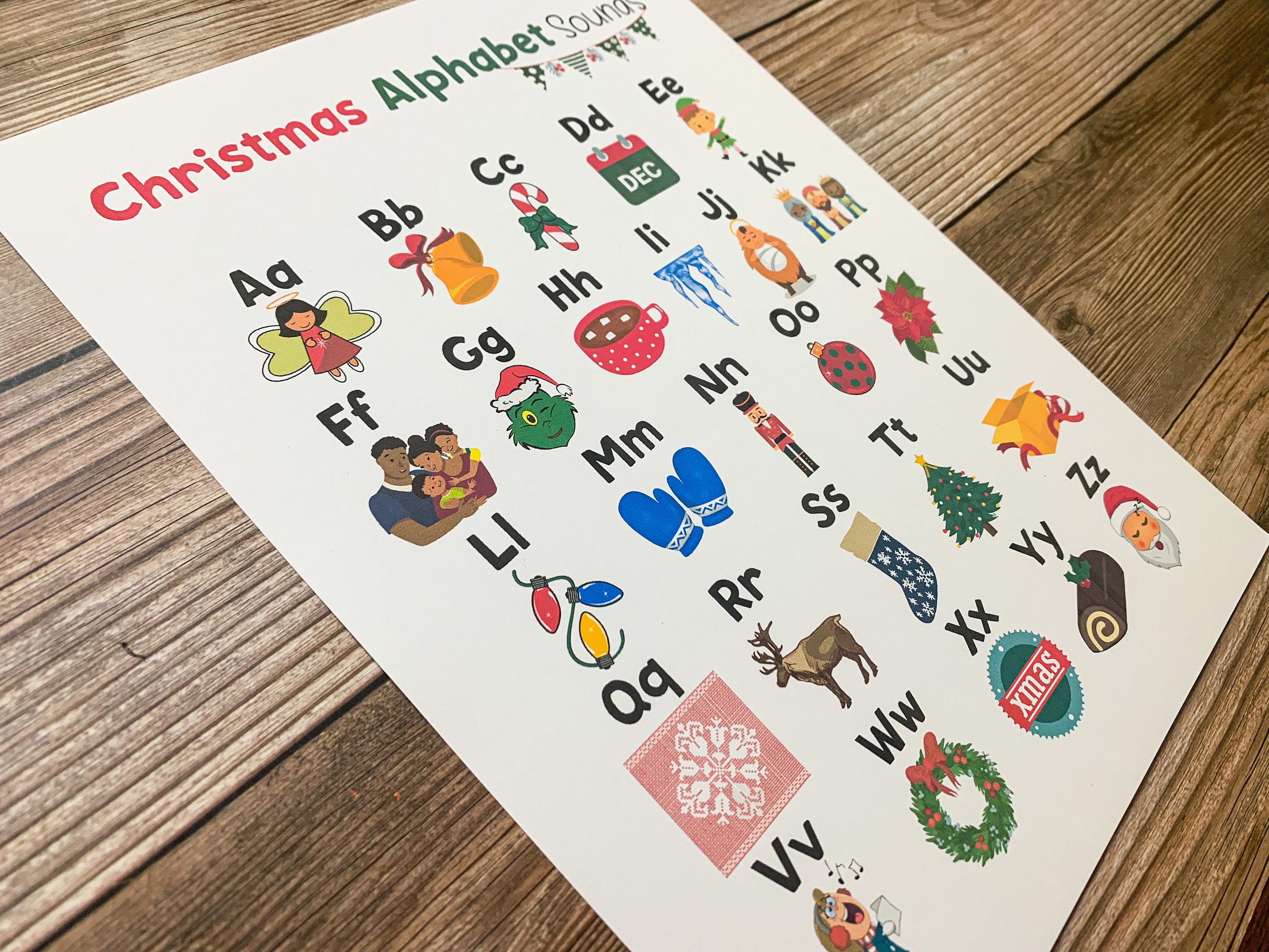 Christmas Alphabet Chart, Letter Sounds, Christmas Learning Poster ...