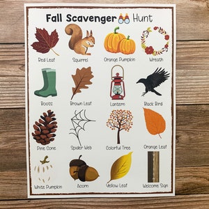 Kids Fall Activity, Fall Scavenger Hunt, Seek and Find Games, Autumn ...
