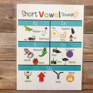 Short Vowel Sounds, Vowel Chart, Educational Poster, Short Vowel Words ...