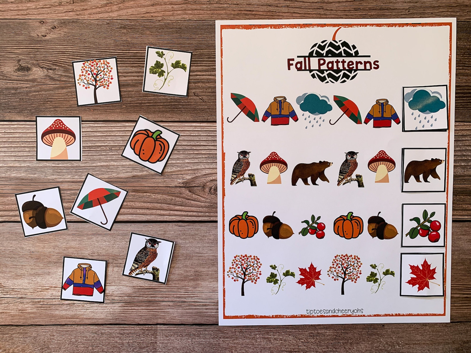 Pattern Matching Game, Kids Fall Patterns Activity, Fall Learning ...
