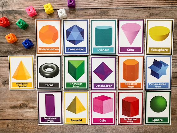 3D Shapes Flashcards Shape Flashcards Homeschool 3D Shapes | Etsy