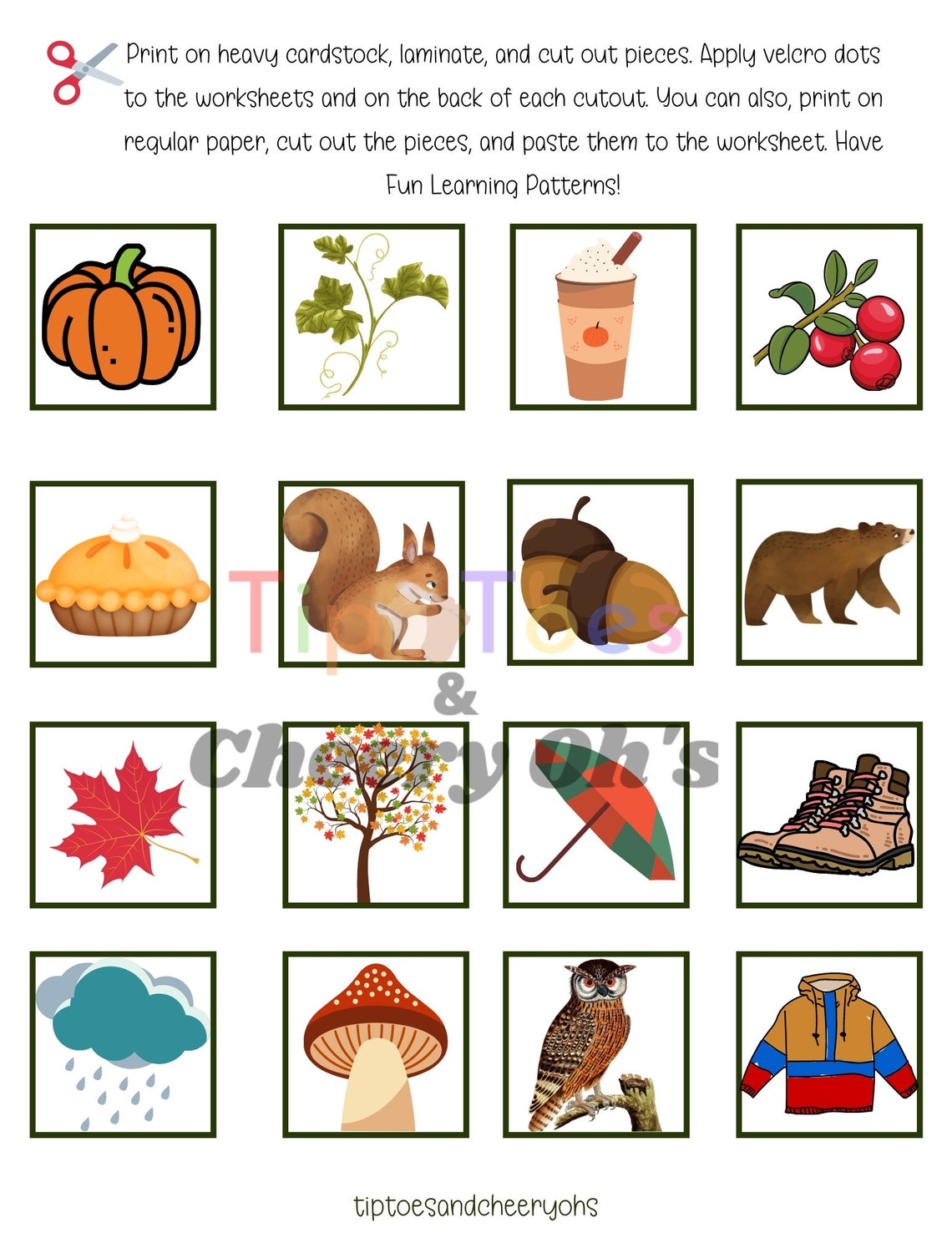 Pattern Matching Game Kids Fall Patterns Activity Fall | Etsy