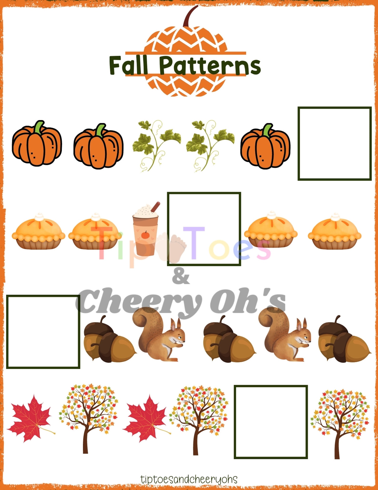 Pattern Matching Game Kids Fall Patterns Activity Fall | Etsy