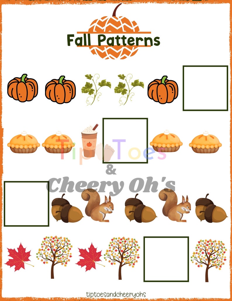 Pattern Matching Game Kids Fall Patterns Activity Fall | Etsy