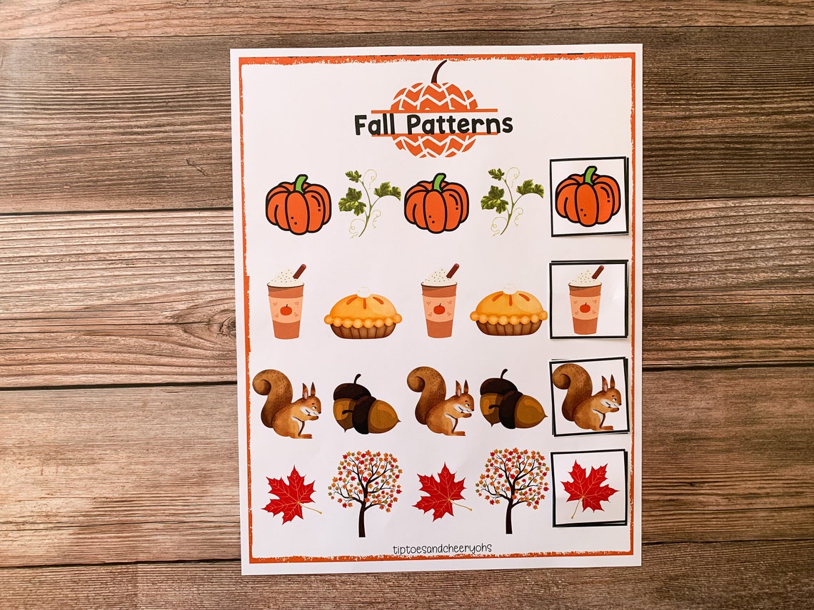Pattern Matching Game Kids Fall Patterns Activity Fall | Etsy