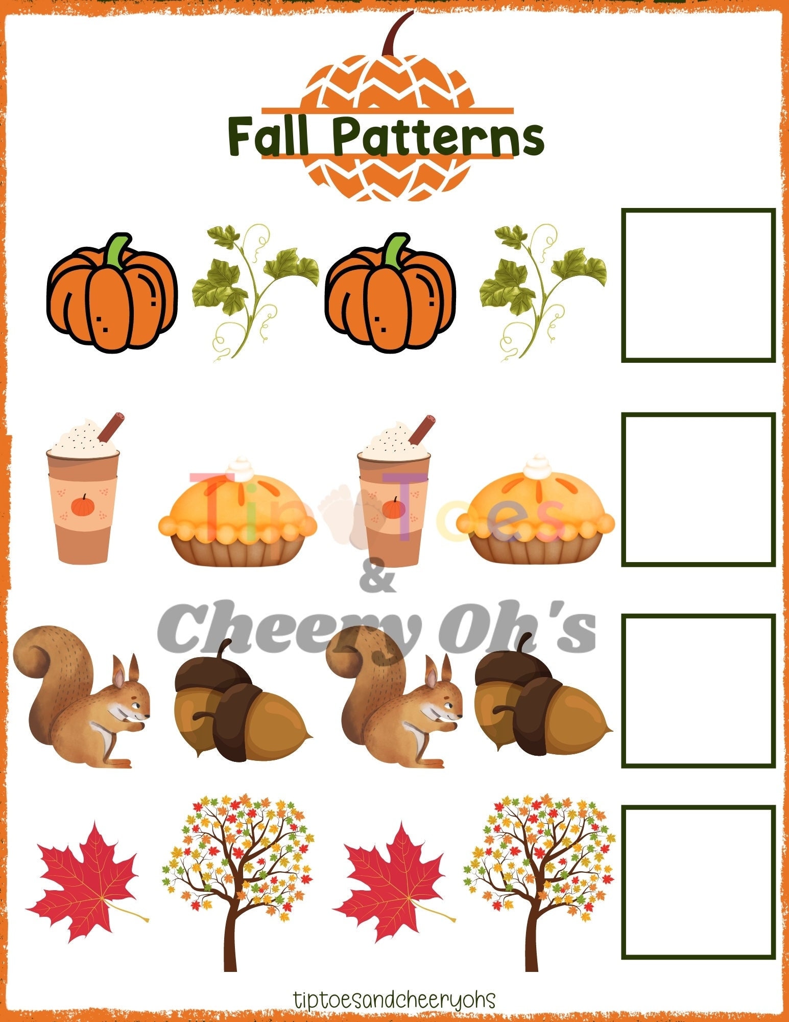 Pattern Matching Game Kids Fall Patterns Activity Fall - Etsy