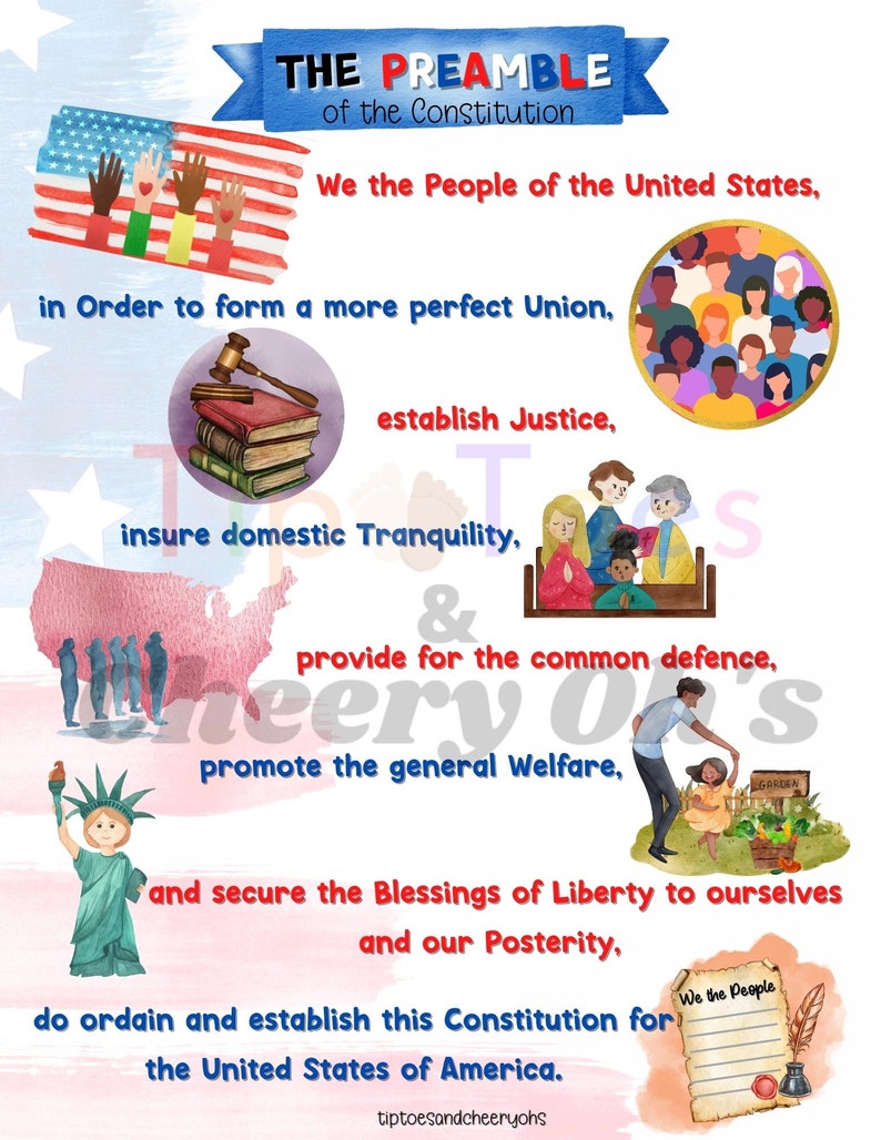 The Preamble for Kids Printable U.S. Constitution Preamble - Etsy