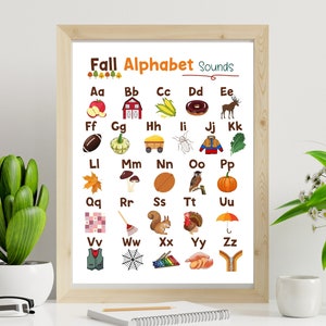 Fall Alphabet Chart, Letter Sounds, Fall Learning Poster, Alphabet ...