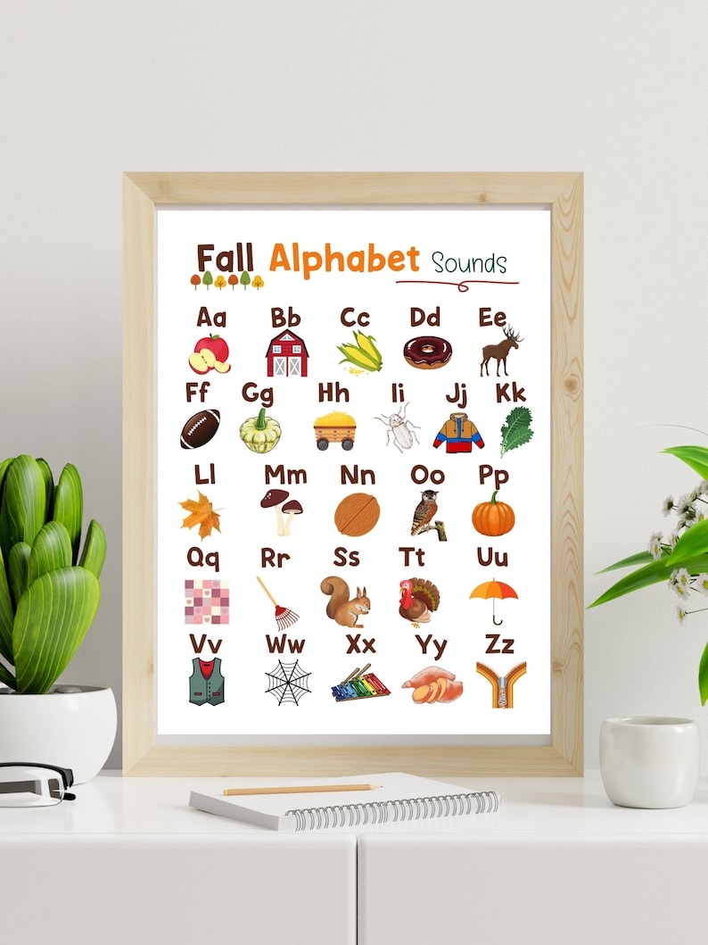 Fall Alphabet Chart, Letter Sounds, Fall Learning Poster, Alphabet ...