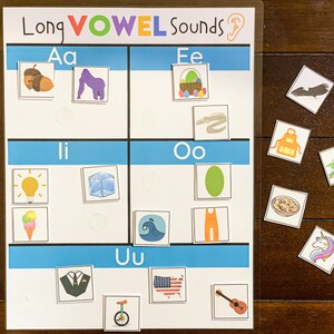 Long Vowel Sounds Game Educational Vowel Chart Matching | Etsy