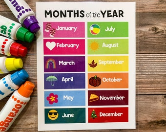 Months of the Year, Homeschool Printable, Classroom Decor, Educational ...